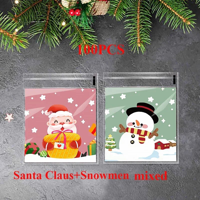 100шт. Пакеты для конфет Santa Claus+Snowmen Mixed A