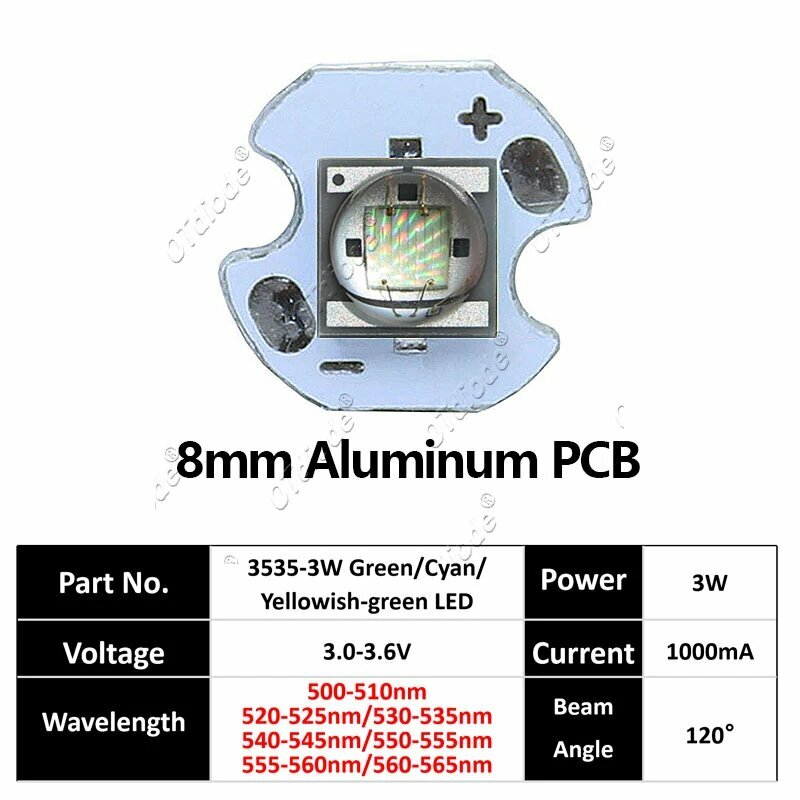 5-10 шт. светодиод OTdiode 3 Вт зеленый голубой 8mm Aluminum PCB, 10PCS 550-555nm