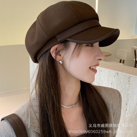 Берет-утка для женщин, британский, универсальный, корейский вариант, универсальная шляпа художника, берет в стиле ретро с плоским верхом, открывающий лицо для осени и зимы.