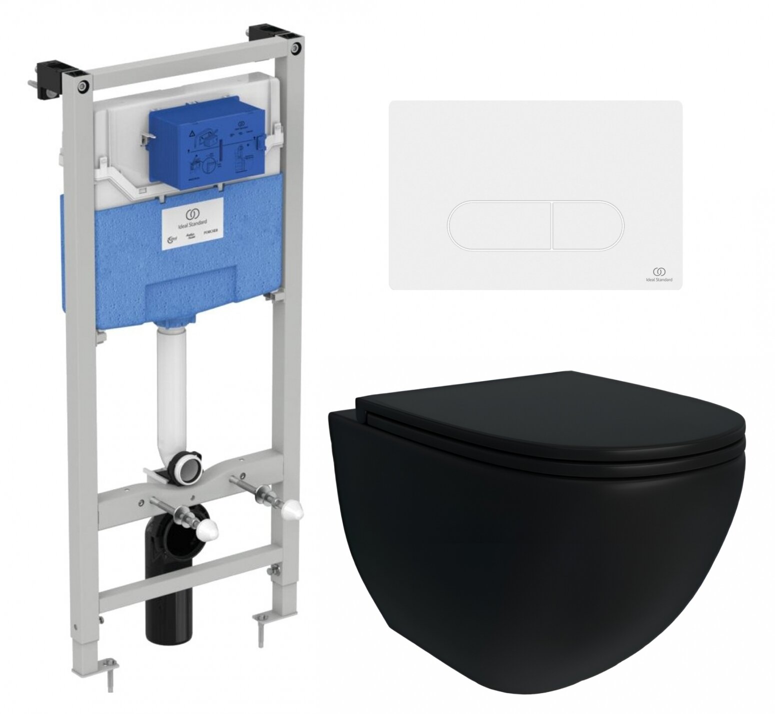 Комплект 3 в 1 инсталляция Ideal Standard + Унитаз подвесной Enio Unico BL EN4105055 + кнопка белая