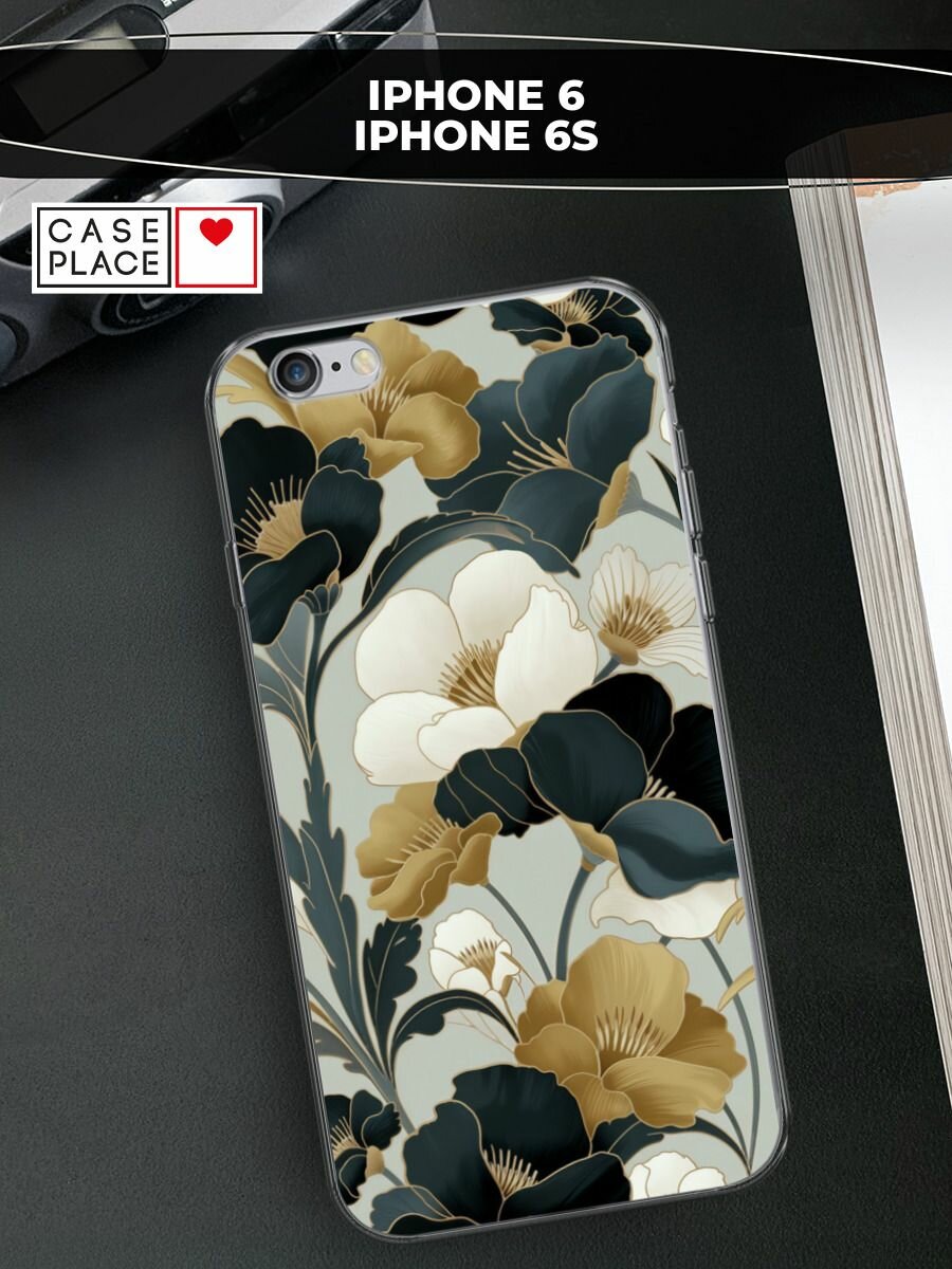 Чехол на Apple iPhone 6 / Айфон 6 с принтом Золотые и белые цветы