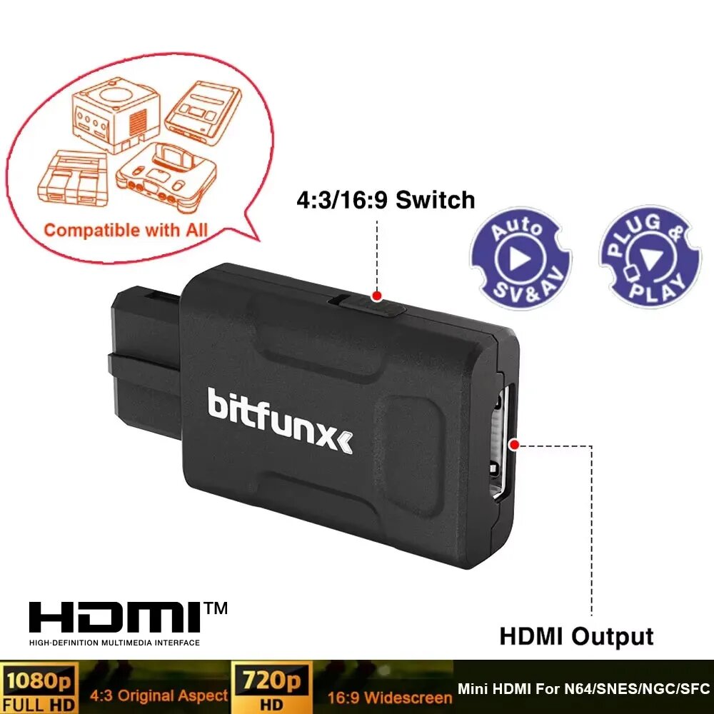 BitFunx Мини HDMI Адаптер для N64/SNES/SFC/NGC — фото 1