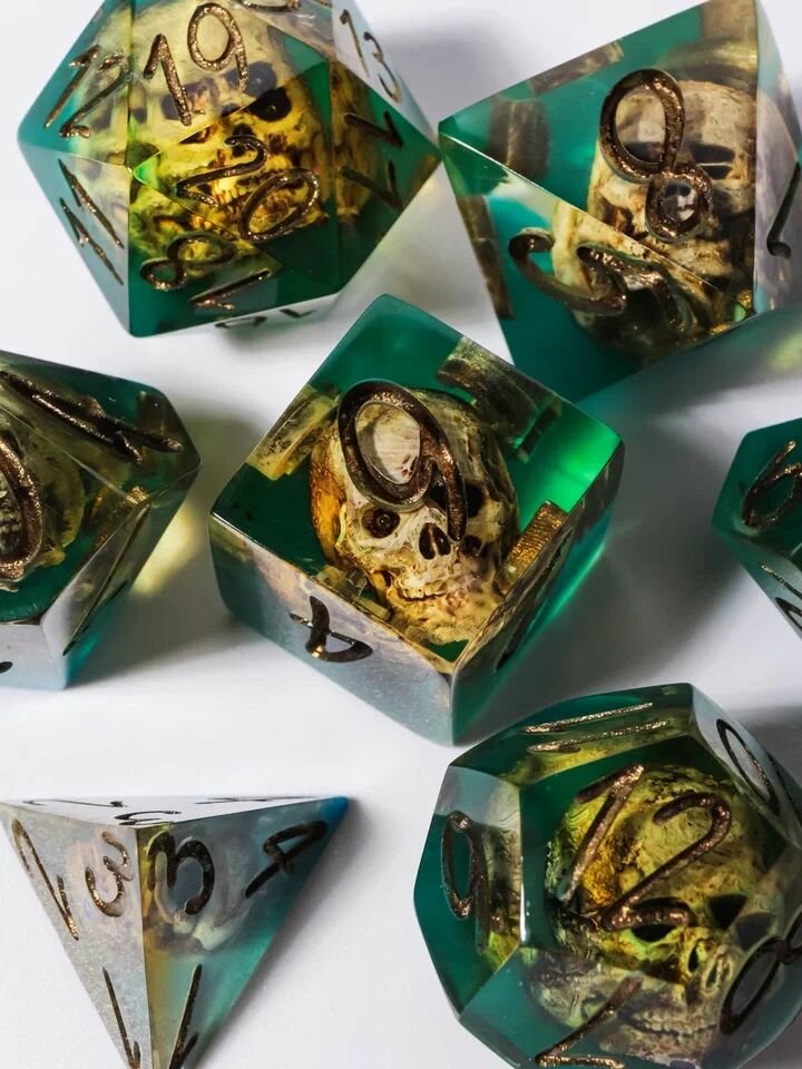 Дайсы для днд ручной работы "Кислотный бульон", игральные кубики, набор дайсов, кости для ДнД, DnD, НРИ, 7шТ