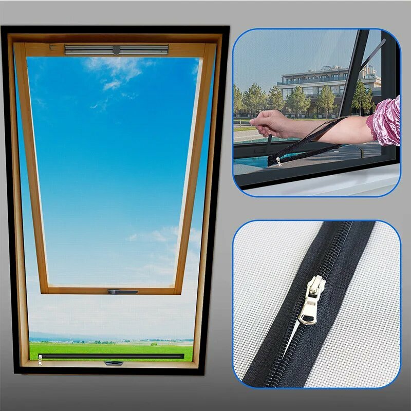 DTGJ Москитная сетка, оконная сетка с застежкой-молнией, нестандартный размер, оконная сетка, черный тюль, невидимые стекловолоконные противомоскитные светильники Height 120cm, Width 70cm