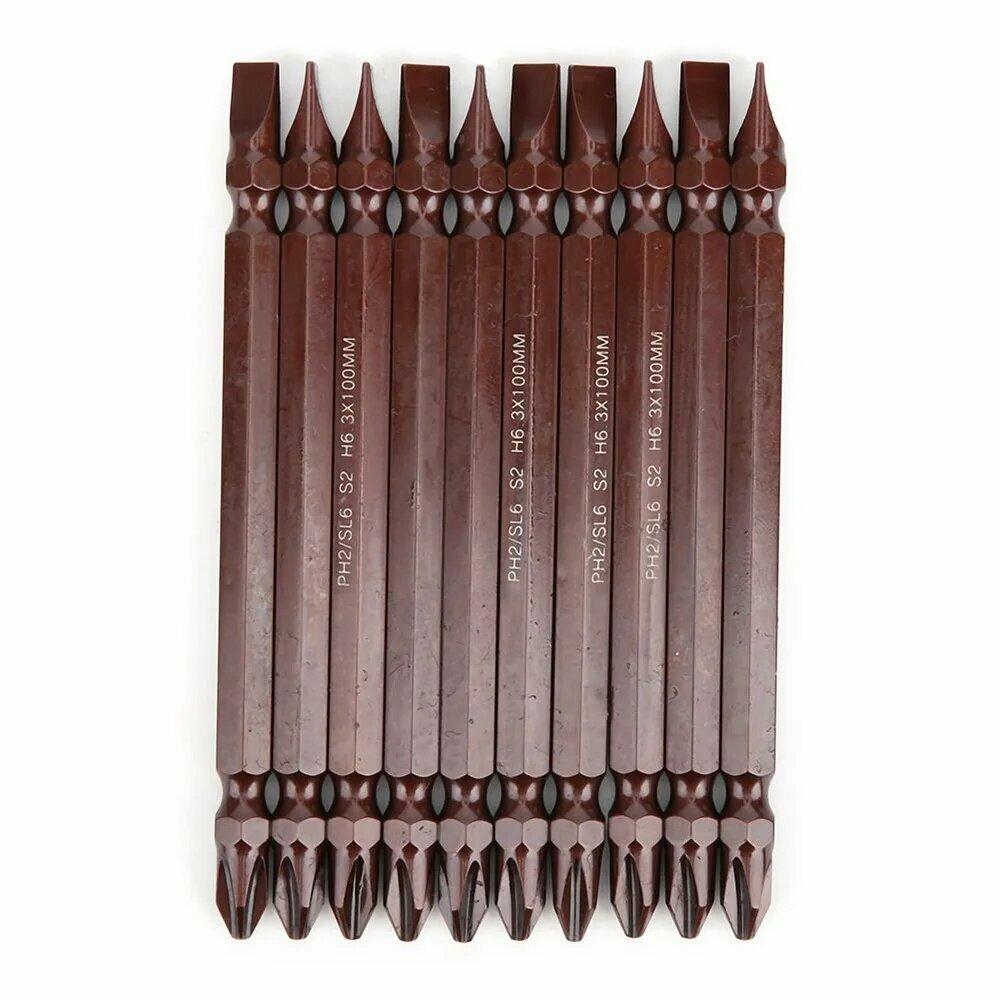 10 шт. двухсторонних отверточных бит магнитных S2 сталь H6.3 x 100 мм PH2 SL6 аксессуары для ручного инструмента прочные