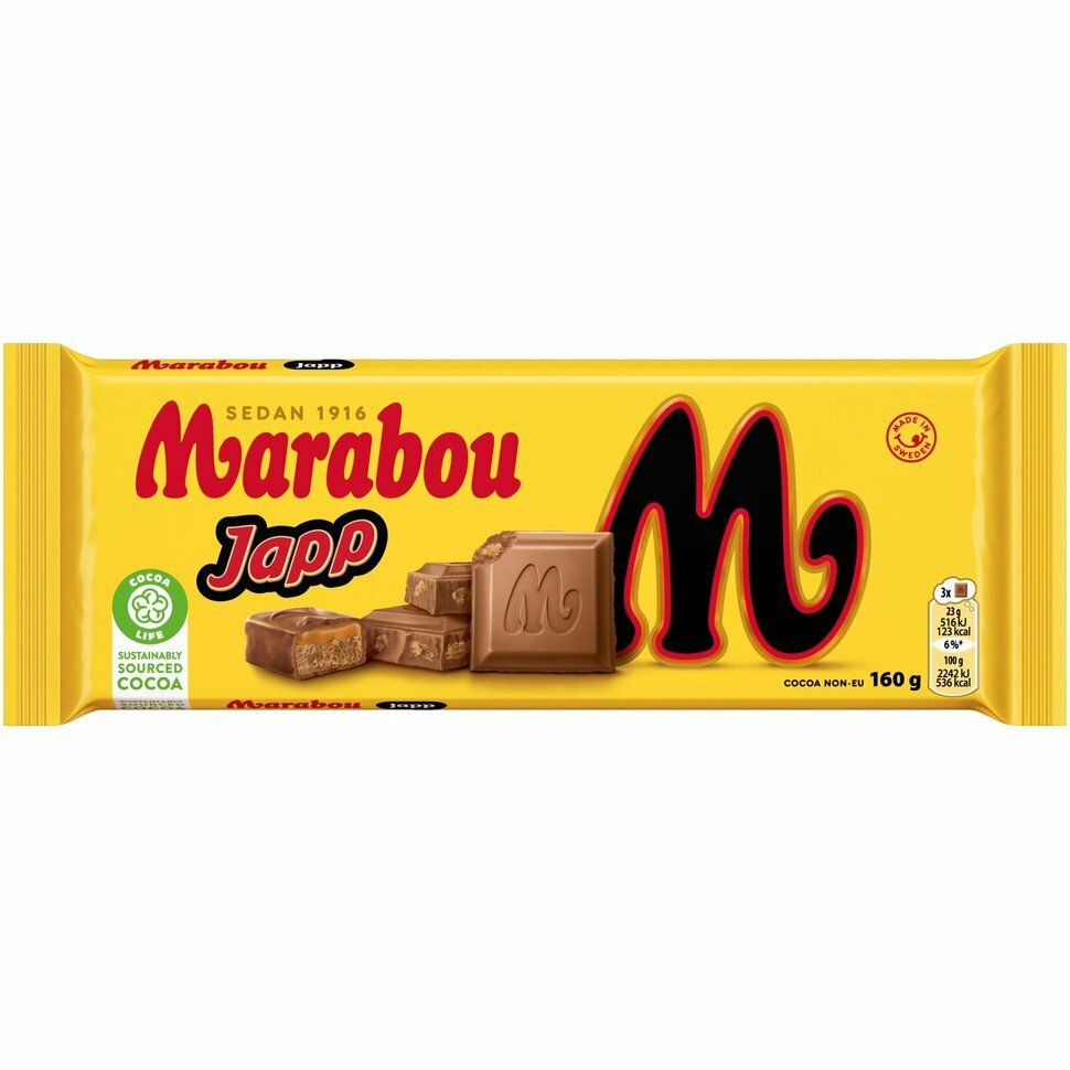 Шоколад Marabou Japp молочный с карамельной нугой 160 грамм (Швеция)