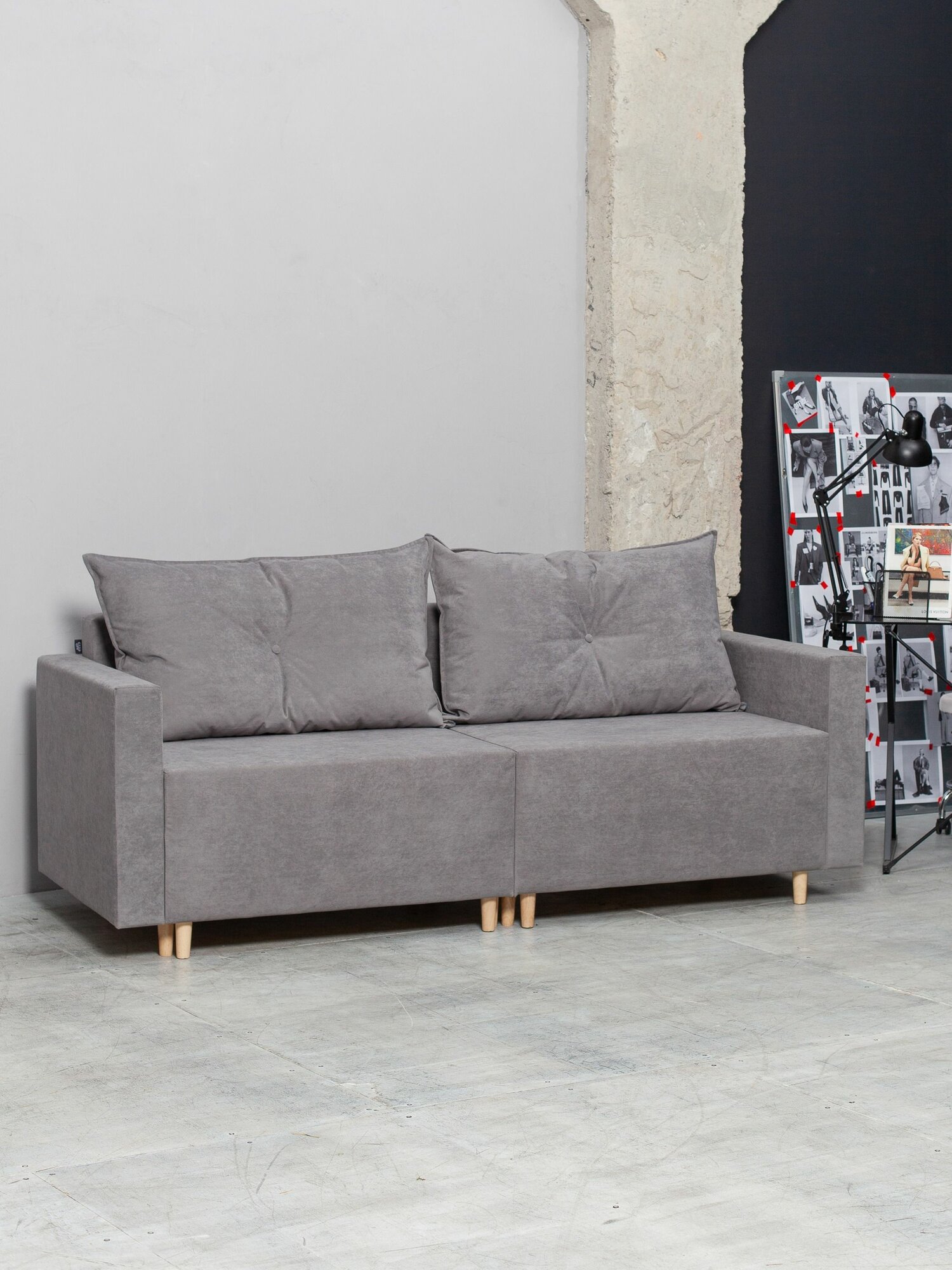 Диван прямой раскладной 213х85х102 см, СП 132х188 см, серый, 1 шт.