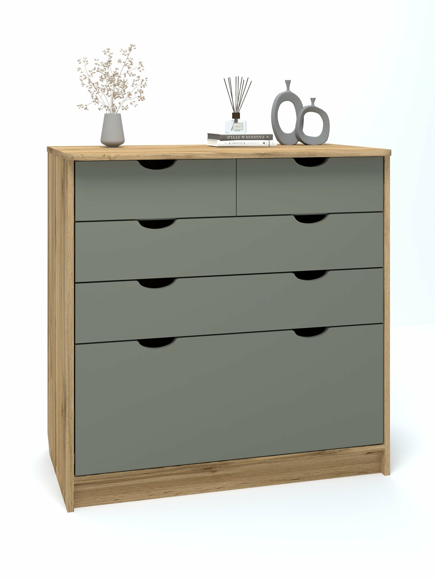 Есэндвич Grand-Лаворо Комод, 90х90х45 см (Дуб вотан/Хаки), с ящиками, для кабинета, для офиса, для детской
