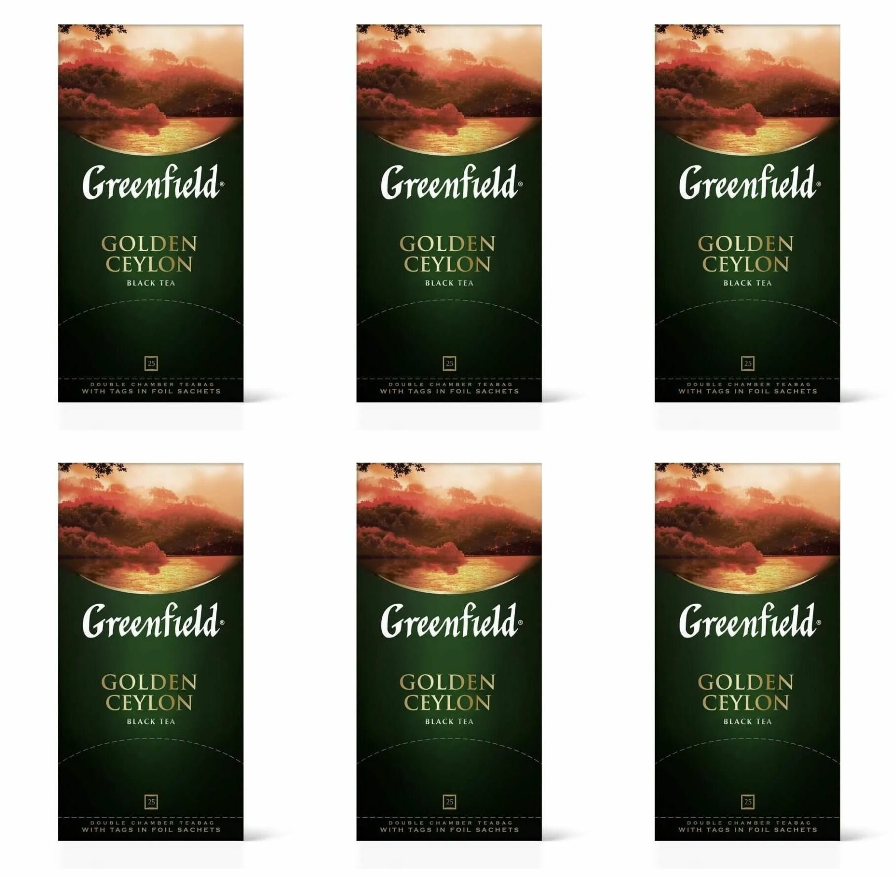 Greenfield Чай черный Golden Ceylon, 25 пакетиков по 2 г, 6 уп