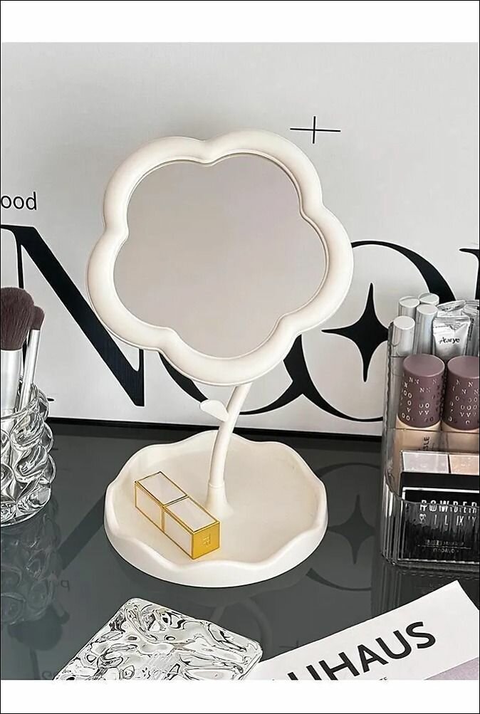 Настольное зеркало, фигурное, ABS-пластик, белое, поворотное, 16,5 x 10,0 см