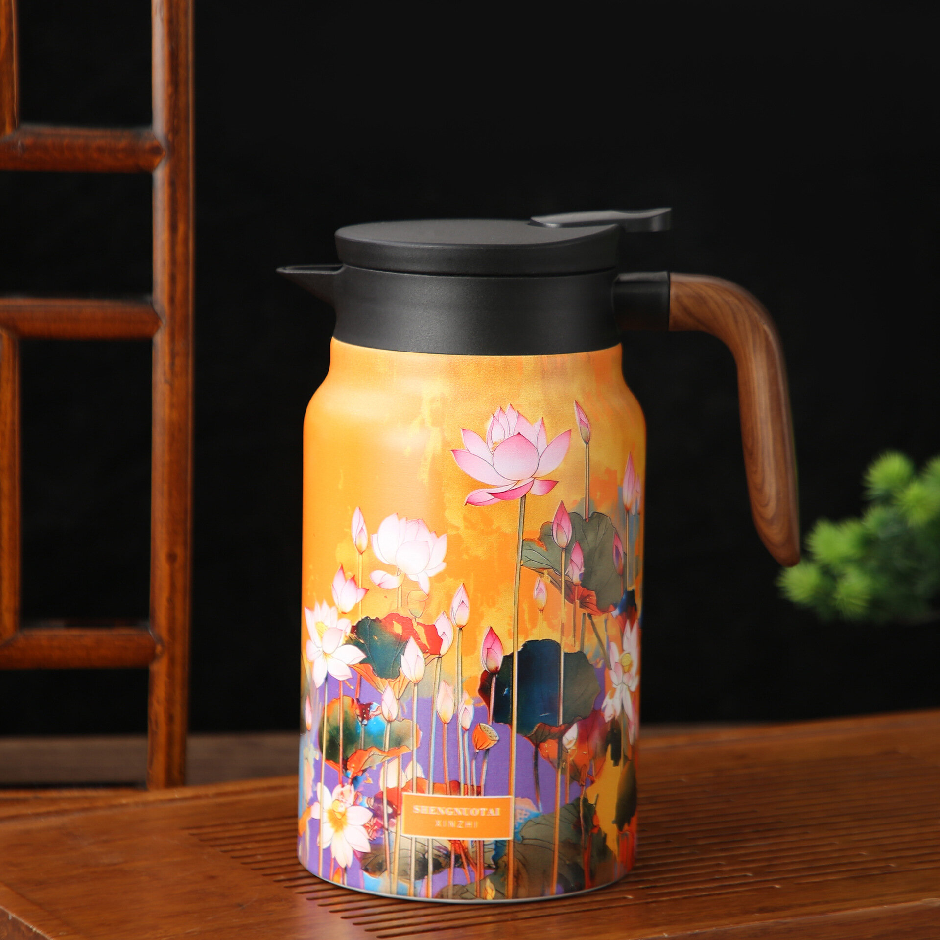 Оптовая продажа 316 нержавеющей стали, большой емкости, изысканный узор, высококачественная древесная текстура, китайский стиль, домашний изолированный чайник