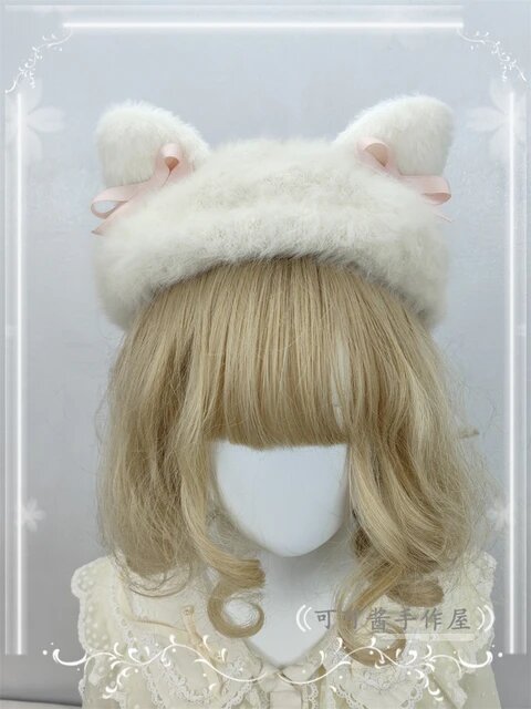 Оригинальный дизайн, милая шляпа сестры в стиле Лолиты, плюшевые медвежьи уши, берет с кошачьими ушками, осенне-зимний берет из кроличьего меха