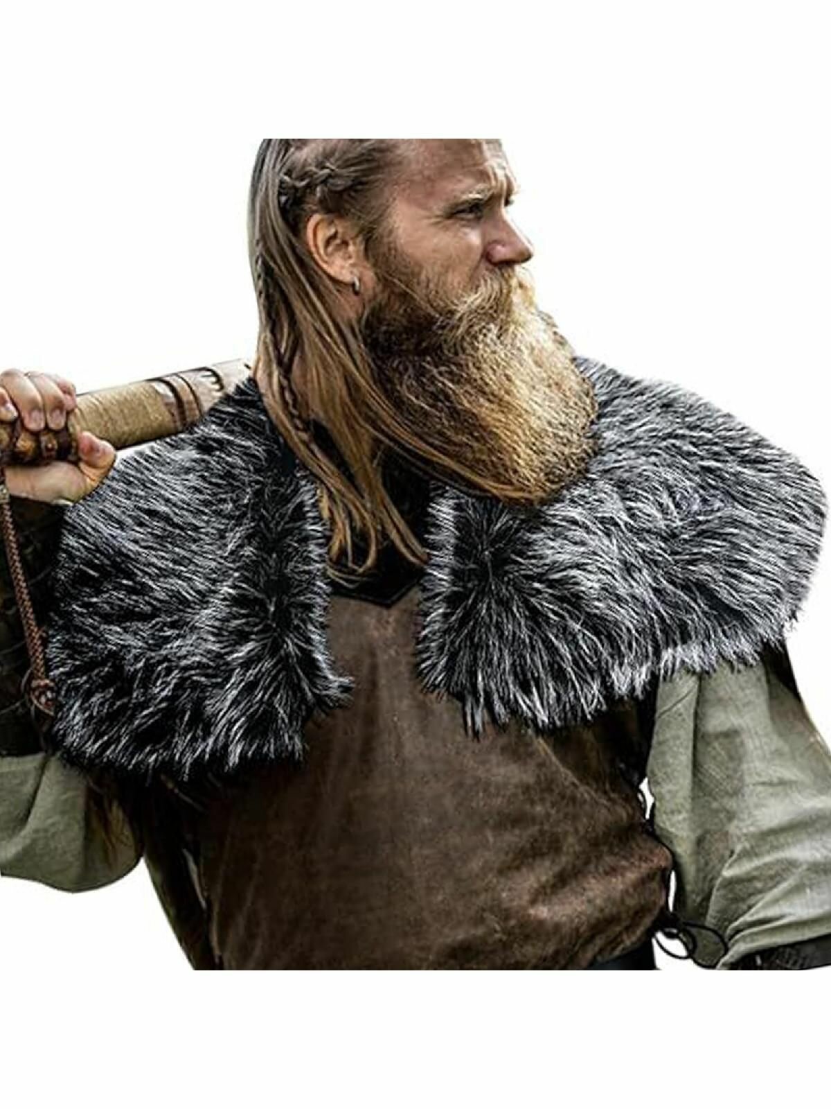 Меховой воротник и плащ викинга, накидка средневекового рыцаря, Черно-белые двое