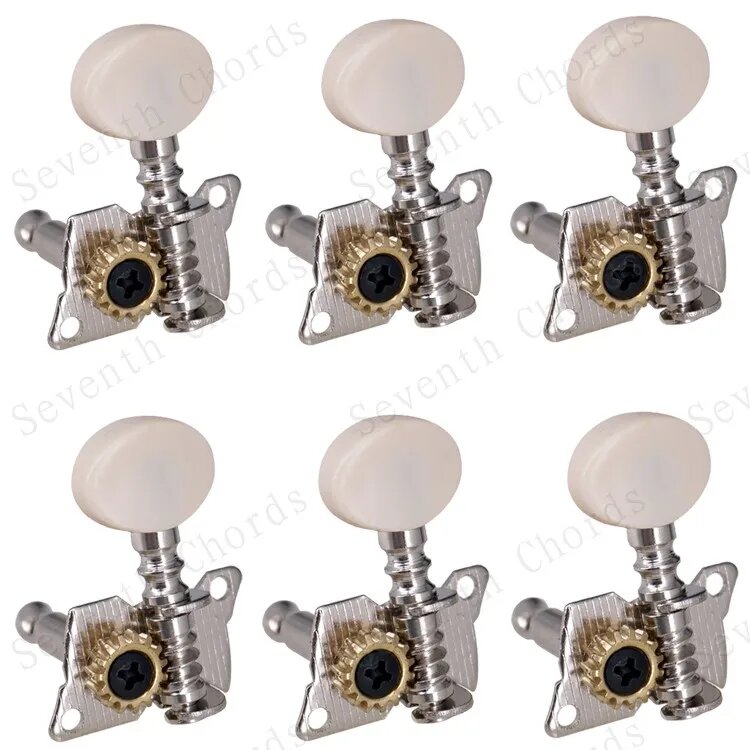Набор из 6 шт, колки для настройки струн с открытой шестерней, колки, колки для гитары с белой маленькой овальной кнопкой