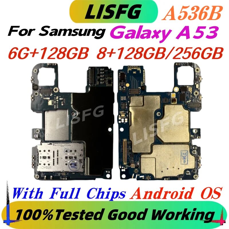 Материнская плата 128 ГБ 256 ГБ разблокирована для Samsung Galaxy A53 A536B OK, основная логическая плата с полным чипом A536E, материнская плата системы Android A536E-8GB 256GB