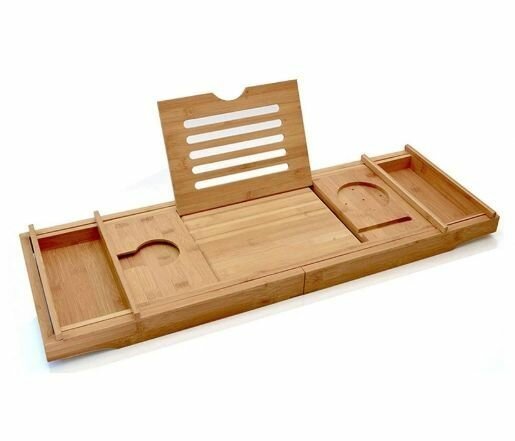 Столик - полка подставка для ванной или кровать для завтрака из 100% дерева бамбука с ножками--Пиченг