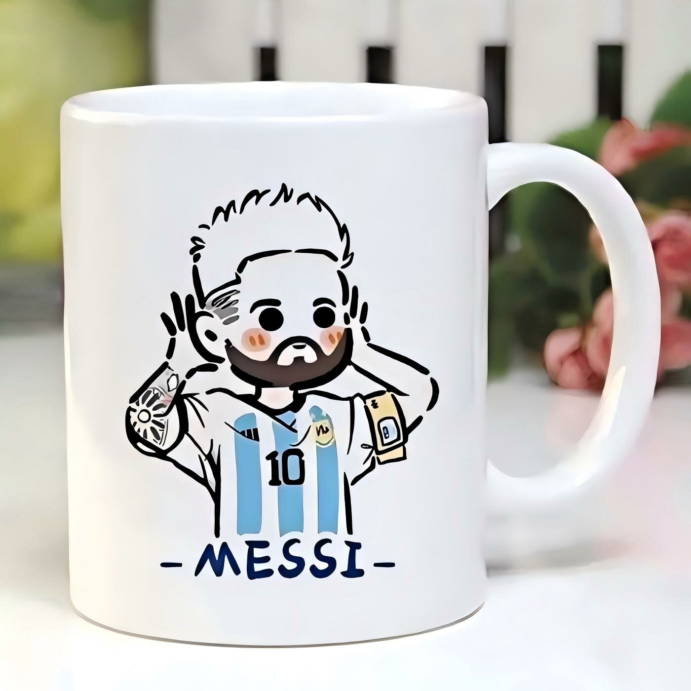 Кубок мира Аргентина, атрибутика Месси, кружка, футбольный сувенир, сине-белый цвет