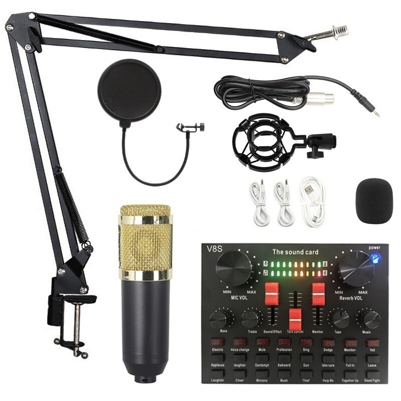 Кросс-бордерный конденсаторный микрофон BM800, звуковая карта V8, мобильный телефон, компьютер, стример, караоке, запись, набор для прямой трансляции