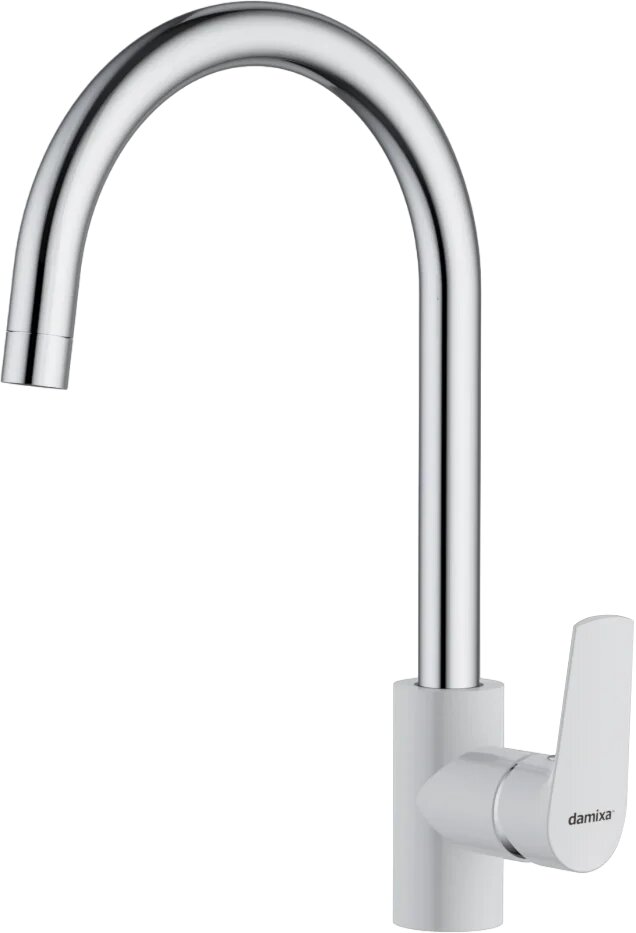 Смеситель для кухни Damixa RedBlu Origin Balance 790730000 с поворотным изливом, хром, белый, глянцевый, однорычажный, латунный, с керамическим картриджем