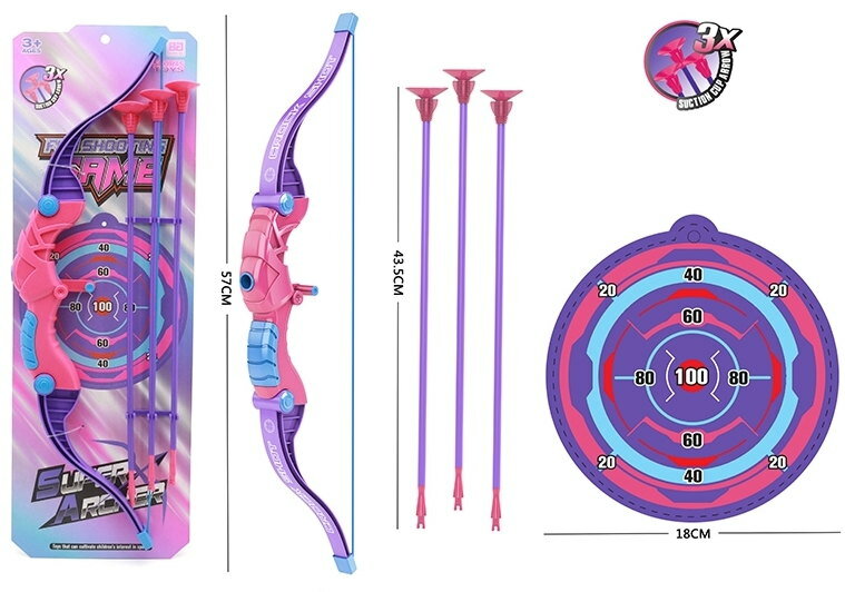Лук со стрелами на присосках (3 шт) и мишенью, розовый 98705B-1 с 3 лет