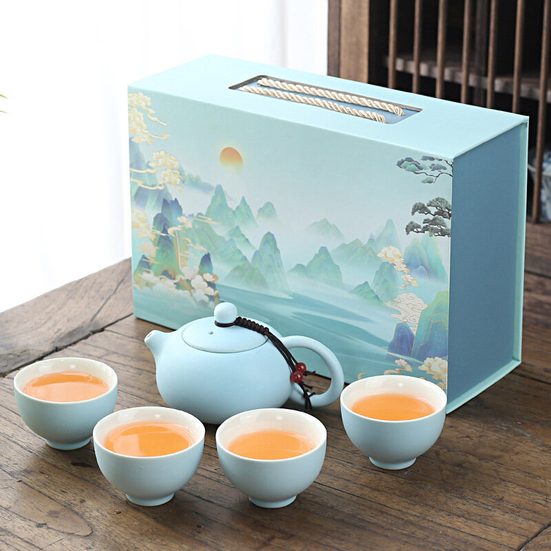 Домашний простой цветной глазурованный набор для чая кунг-фу, подарок с индивидуальным логотипом, набор в подарочной коробке для подарков, персонализированный сувенирный подарок