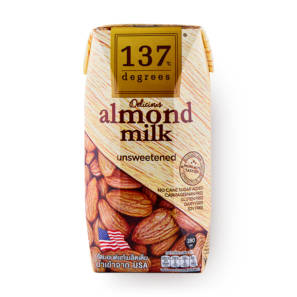 Миндальное молоко 137 Degrees, без сахара, без глютена, тетра-пак, 180 мл