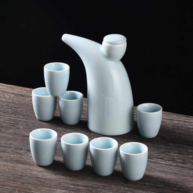 Горшок из рога керамический винный набор костюм один горшок восемь чашек белый винный сепаратор желтый бокал для вина