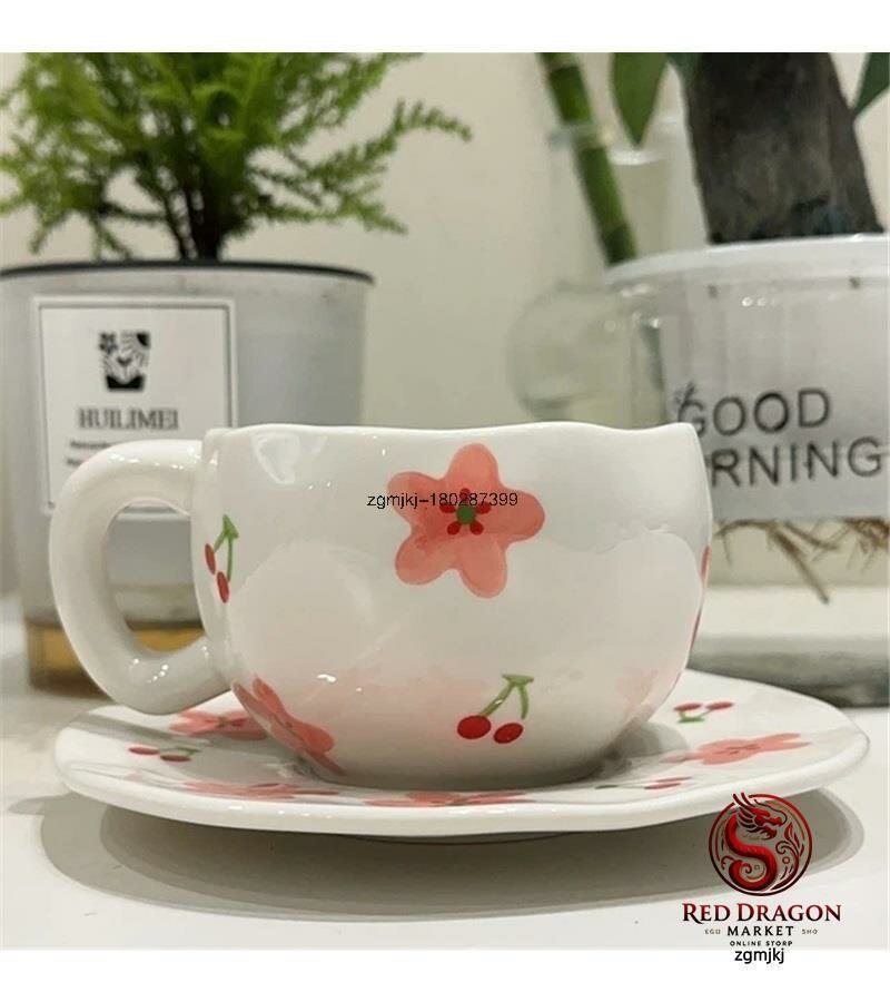 Милый девчачий набор из керамической чашки и блюдца 300мл / Элегантная чашка для послеобеденного чая
