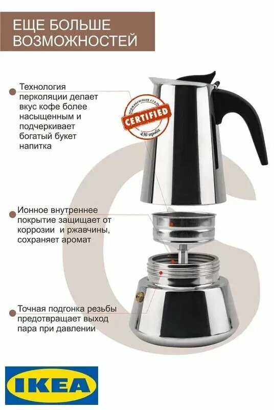 IKEA Гейзерная кофеварка, на 9 чаш. (450 мл)