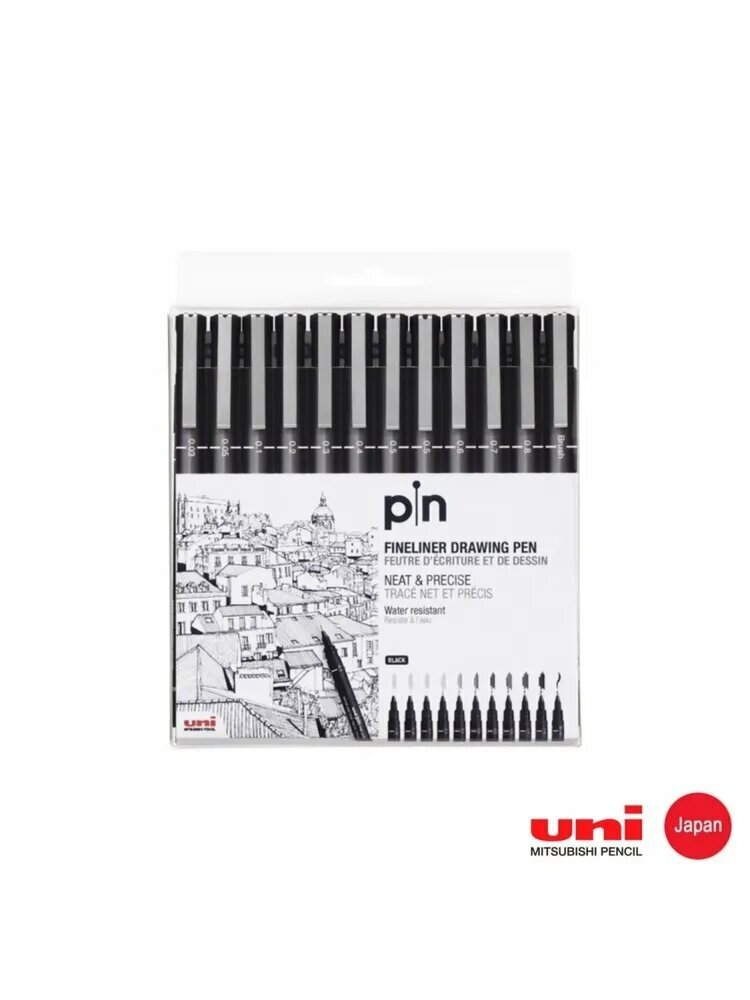 Uni Mitsubishi Pencil Набор ручек Линер, цвет: Черный, 12 шт.
