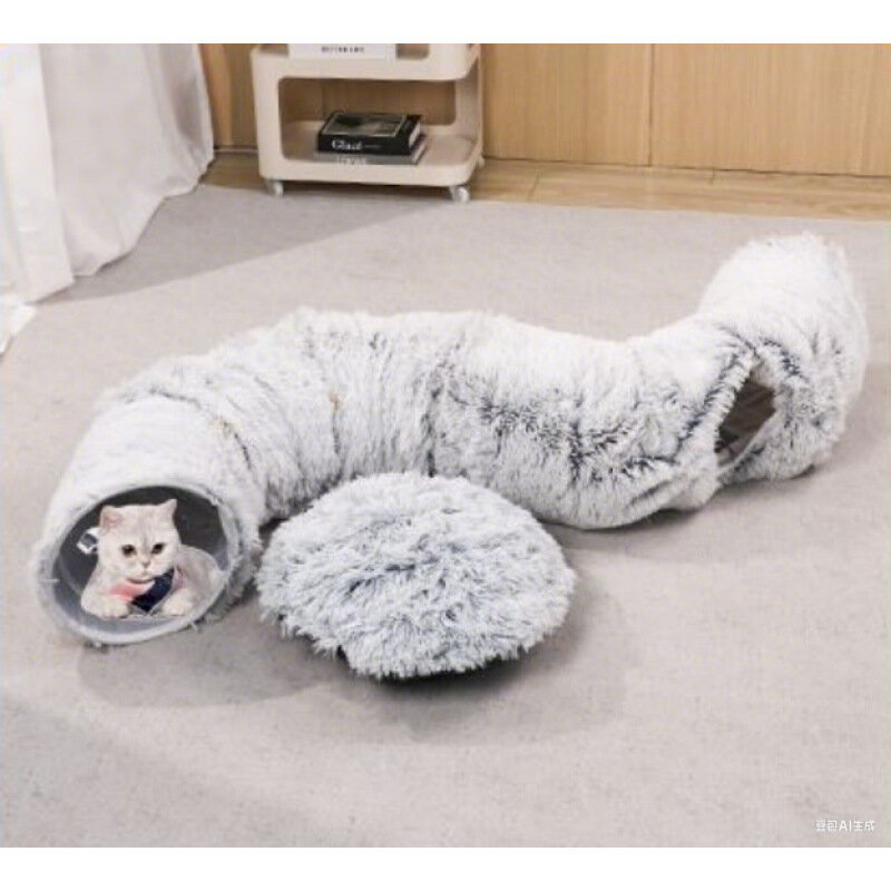 Складной ворсистый туннель для кошек - серый туннель с проходом, теплый на все сезоны Размер：Серый ворсистый