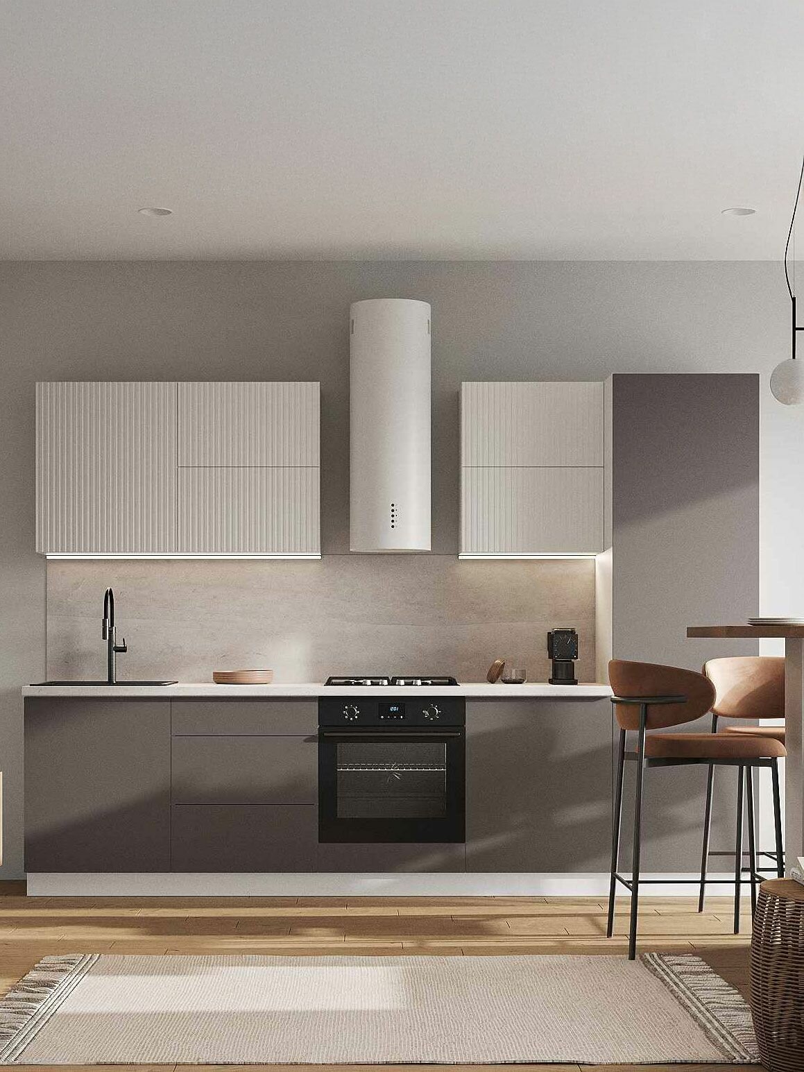 Кухонный гарнитур Комби 3.0 м, мебель для дома и кухни, Белый / Бланж / Грей