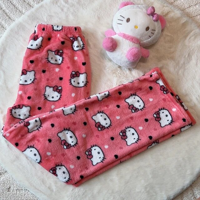 Пижамные штаны Hello Kitty 2000 года, женские пижамные штаны Sanrio Anime, домашняя одежда для сна для пар из мультфильмов, брюки для отдыха и дома, Size, XL 55-65kg