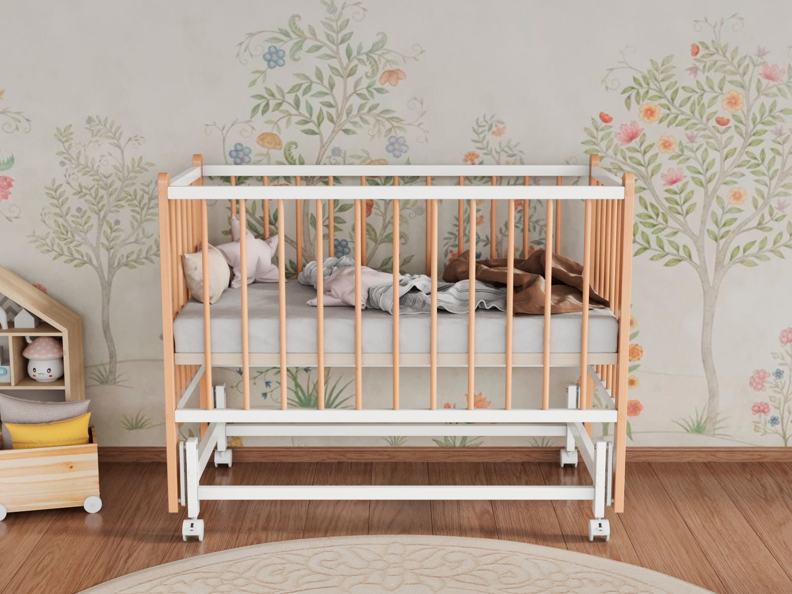 Детская кроватка Incanto Classic с поперечным маятниковым качанием цвет белый/натуральный