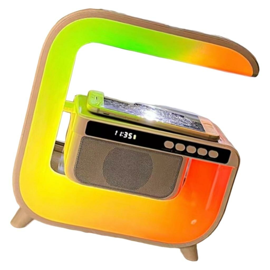 Беспроводная зарядная лампа с колонкой и часами, S 8