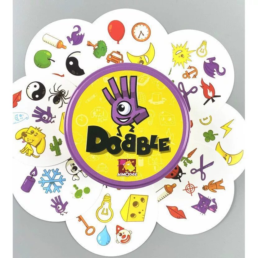 Фиолетовая старая версия игра Spot It Dobble, семейная вечеринка, упаковка в железную коробку, 1 комплект