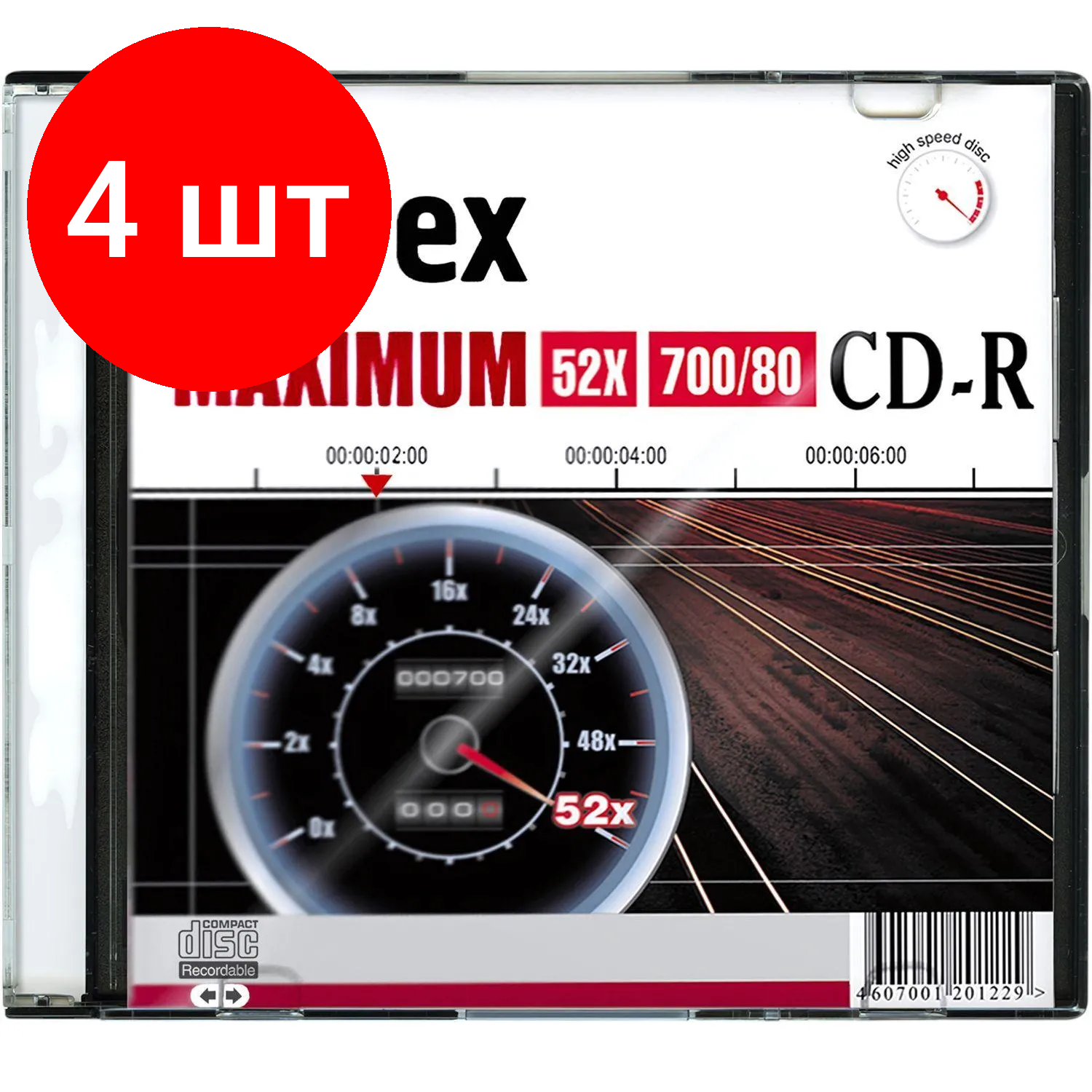 Комплект 4 штук, Носители информации CD-R, 52x, Mirex Maximum, Slim/1, UL120052A8S