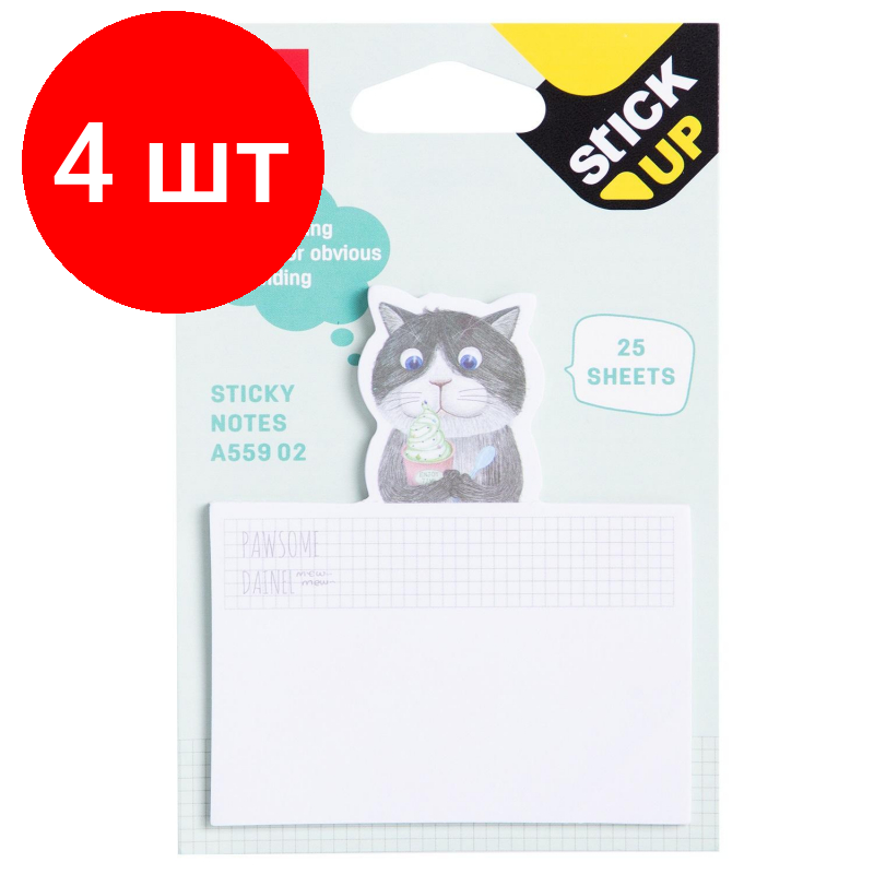 Комплект 4 штук, Стикеры с клеевым краем Deli 75x84 мм,25 листов, цвет и форма в асс-те