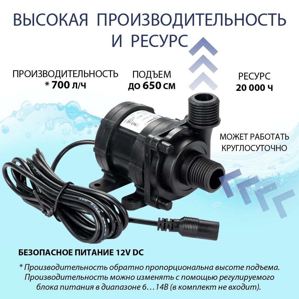 Насос с резьбой 1/2" бесщёточный универсальный бочечный ELfoC N1-R (12V DC)