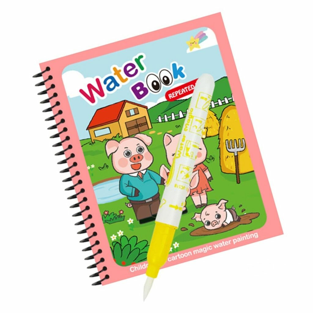(1 комплект) Детская волшебная развивающая книжка для рисования водой, повторяющиеся граффити, книжка с картинками ручной росписи "прозрачная вода"-поросенок