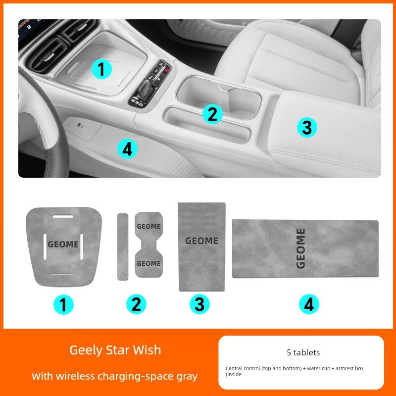 Набор автомобильного интерьера для Geely Star Wish - Фальшивый мех серый, центральный консоль, подставка и подлокотник