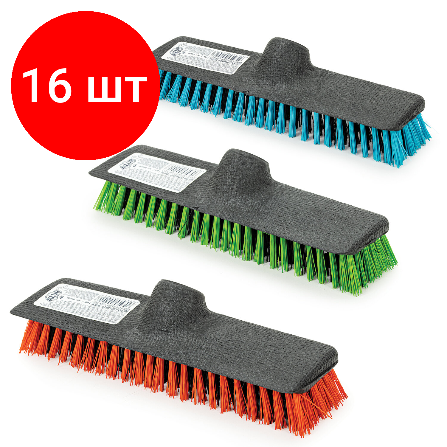Комплект 16 шт, Щетка для уборки шробер (скраббер) ширина 24 см, щетина 2.5 см, пластик, еврорезьба, YORK "Twigi", 43020