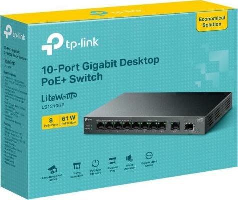 Коммутатор TP-Link LS1210GP 9x1Гбит/с 1SFP 8PoE 61W неуправляемый