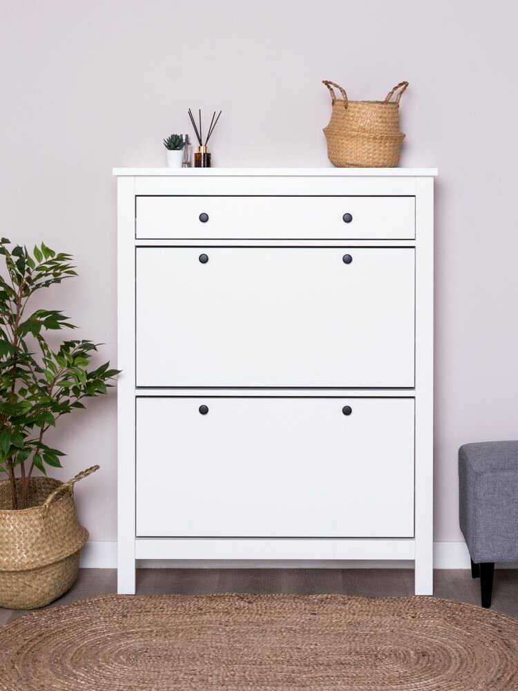 Обувница Сага с 2 откидными ящиками 92х122 белая, ГУД лакк