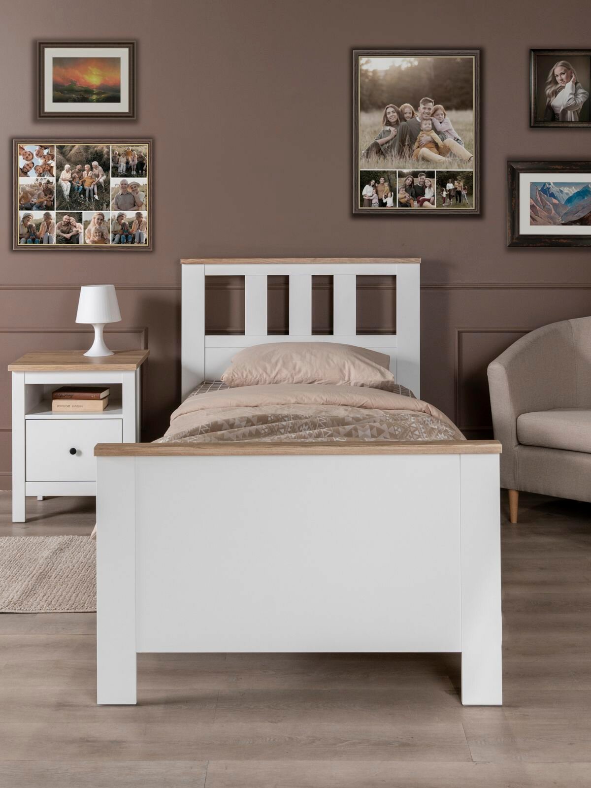 Кровать односпальная Сага, 90х200 см, белая/ясень, ГУД лакк