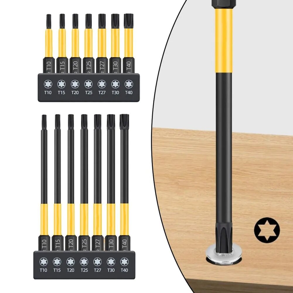 Набор из 14 насадок 100 мм 50 мм с шестигранным хвостовиком 1/4 дюйма с магнитным держателем для звездочек Torx