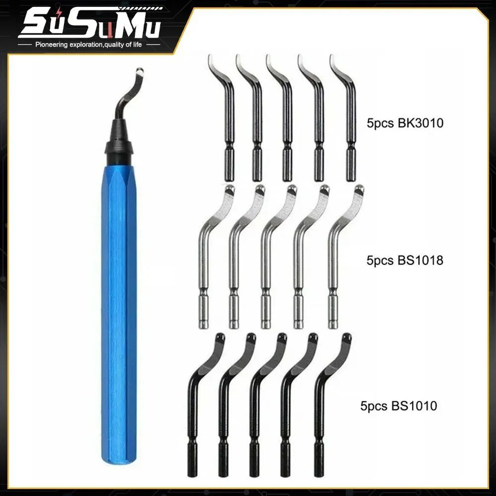 Нож-шабер для удаления заусенцев, Фаскосниматель гратосниматель, для обрезки кромок, заусенцев, облоев, алюминий, набор с 15 лезвиями