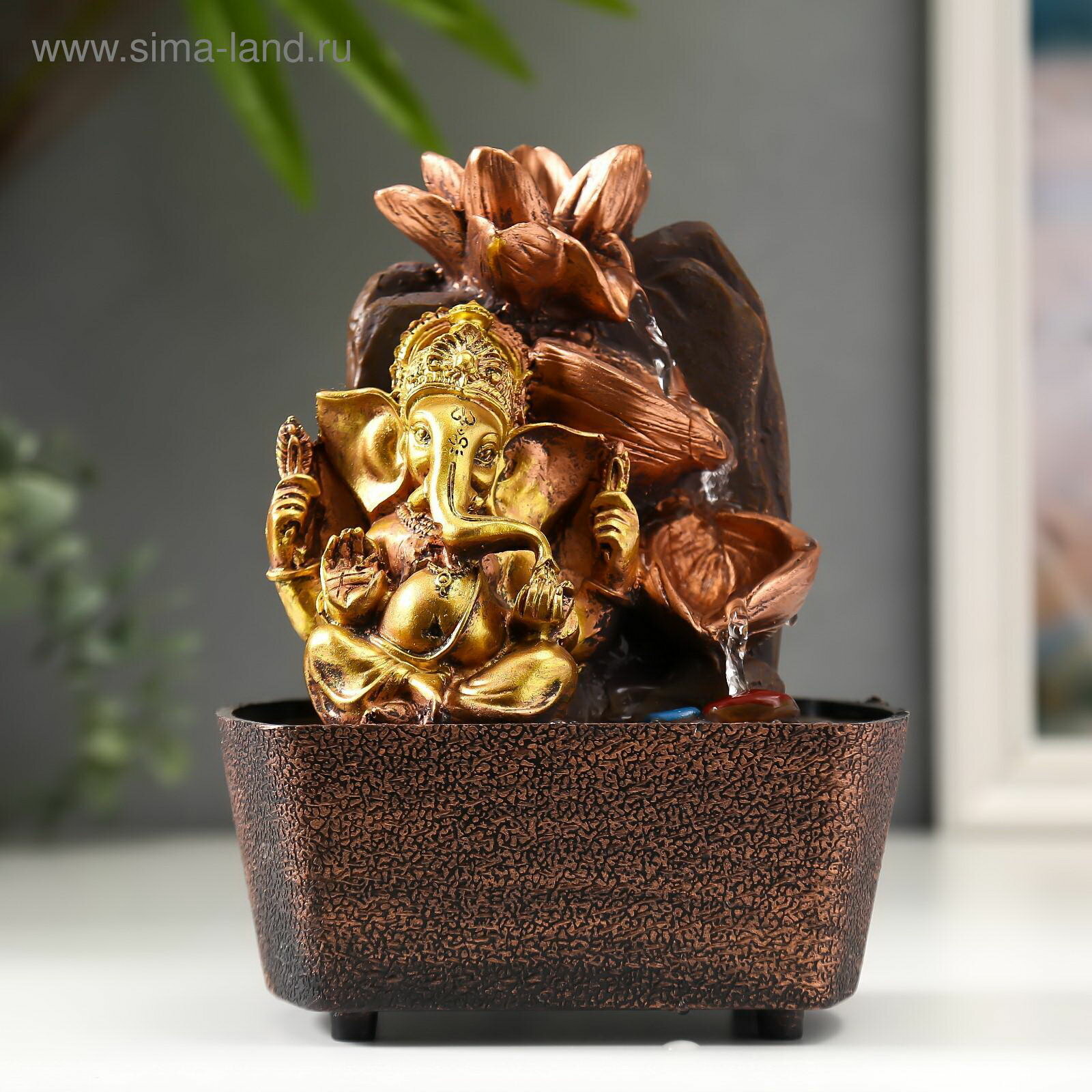 Фонтан настольный "Ганеша у водопада с лотосами", от сети, 20x16x13 см