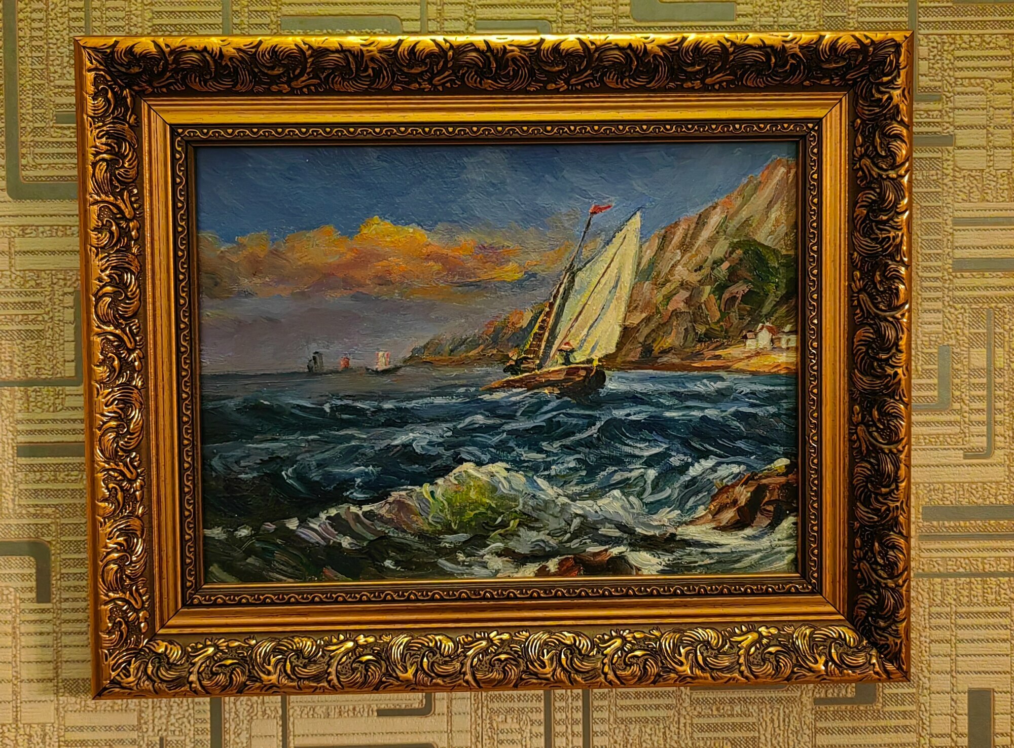 Миниатюра "Морской пейзаж", авторская, масло на холсте, 18 см x 24 см