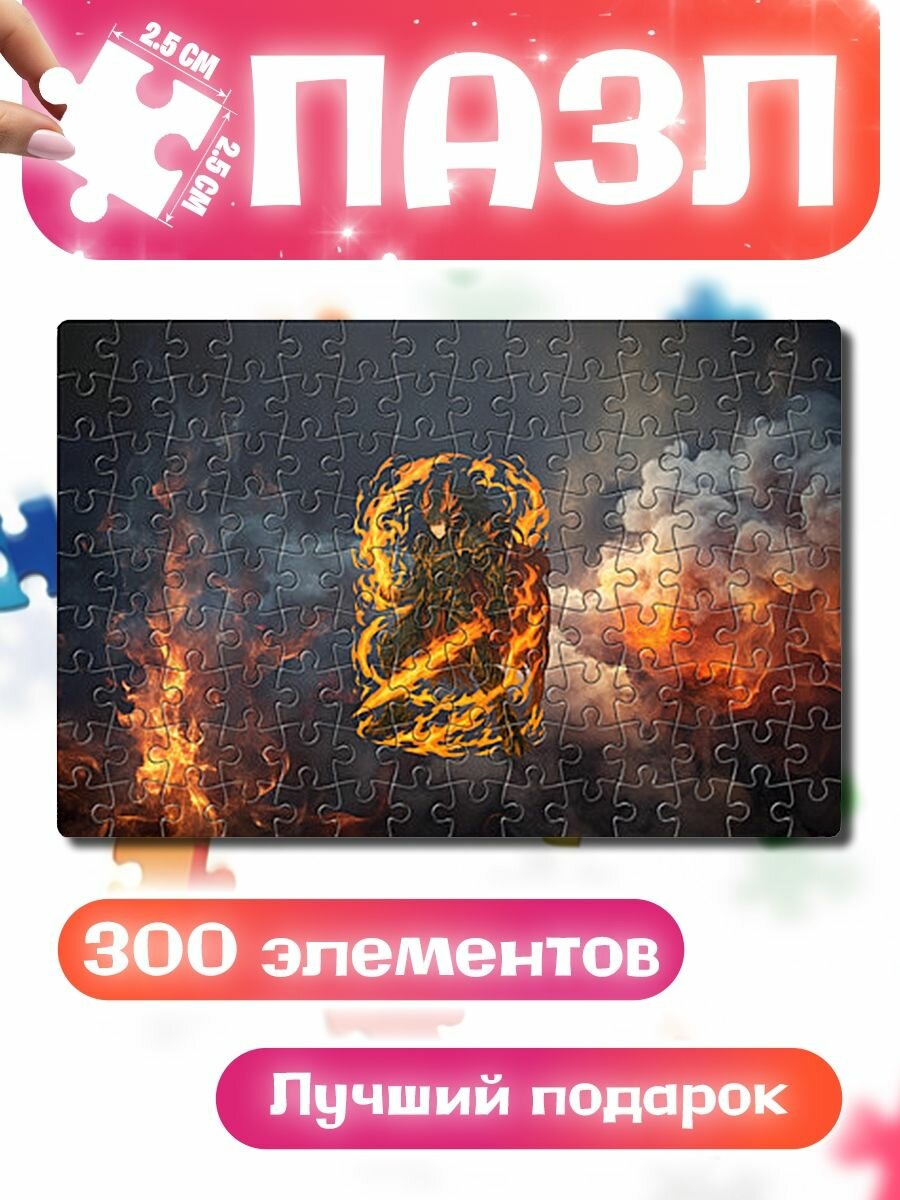 Пазлы для детей и взрослых Герой аниме дракон с огненным мечем